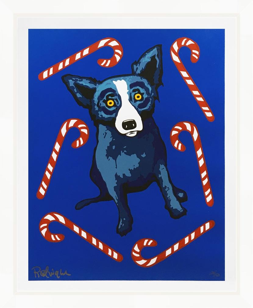 George Rodrigue - Original Hand-Embellished Red Moon - Unique Blue Dog ...