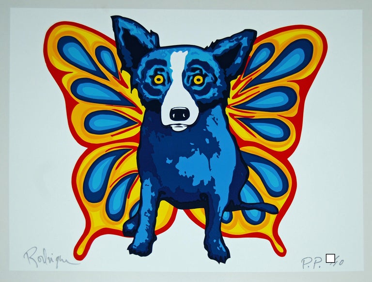 George Rodrigue - Wings Of the Dog White - Signed Silkscreen Blue Dog ...