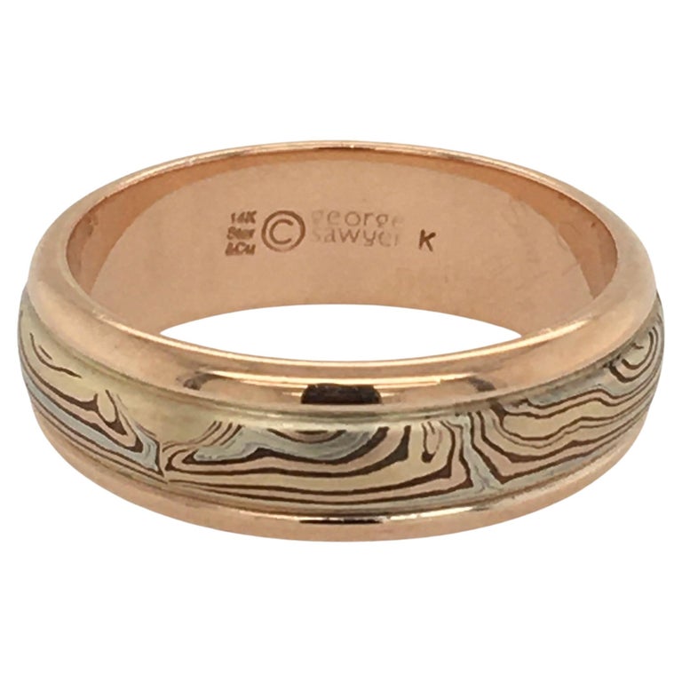 GEORGE SAWYER Red Gold with Sterling Silver and Copper Mokume Round ...