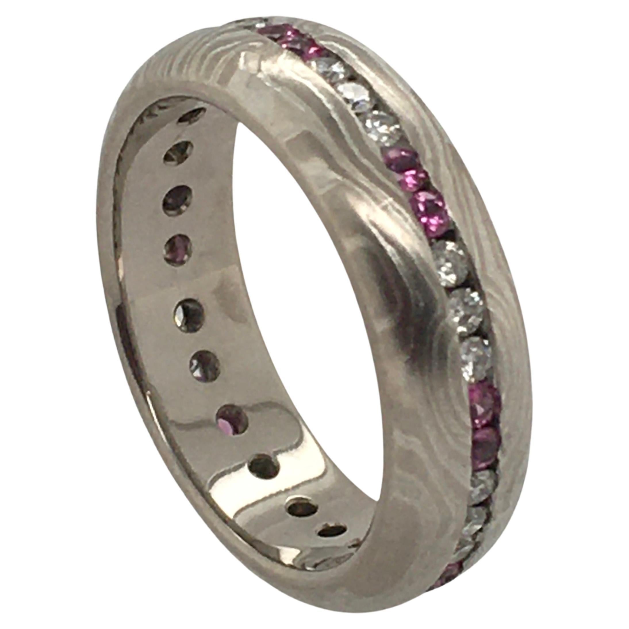 George Sawyer Signed 18k Mokume Gani Diamond Band Ring For Sale at 1stDibs