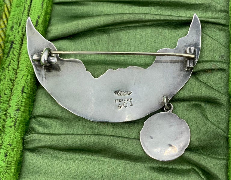 George Shiebler Bat Moon Brooch Pin Homeric Pendant Sterling Silver For ...
