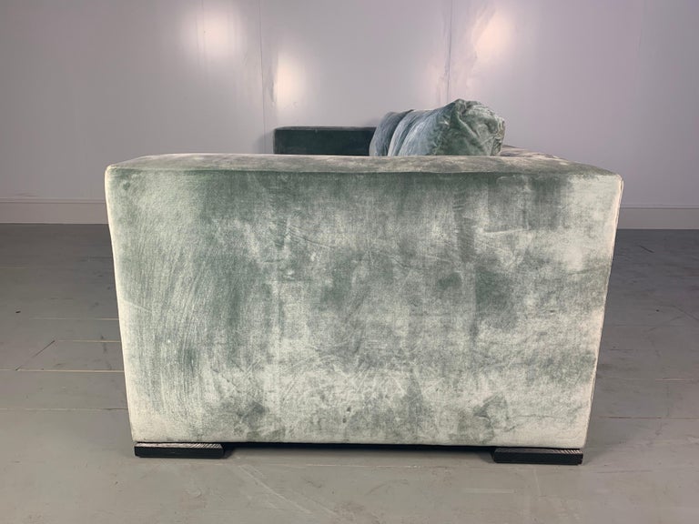 George Smith “Square-Arm" Large 4-Seat Sofa in Pale-Green Silk-Velvet ...