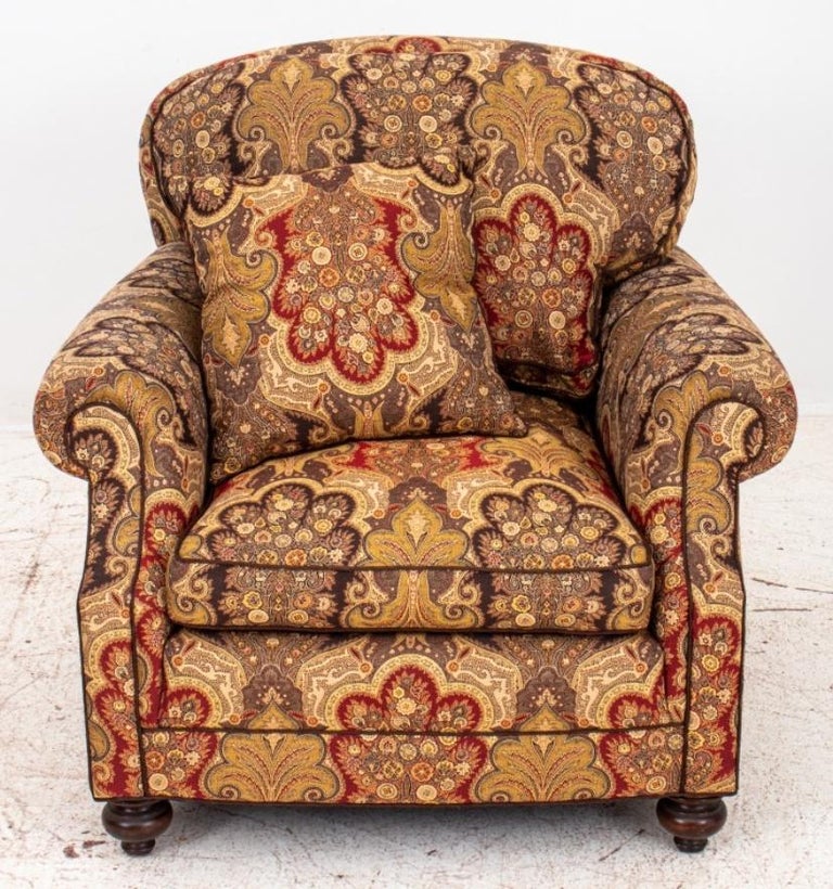 George Smith Style Upholstered Club Chair and Ottoman For Sale at 1stDibs