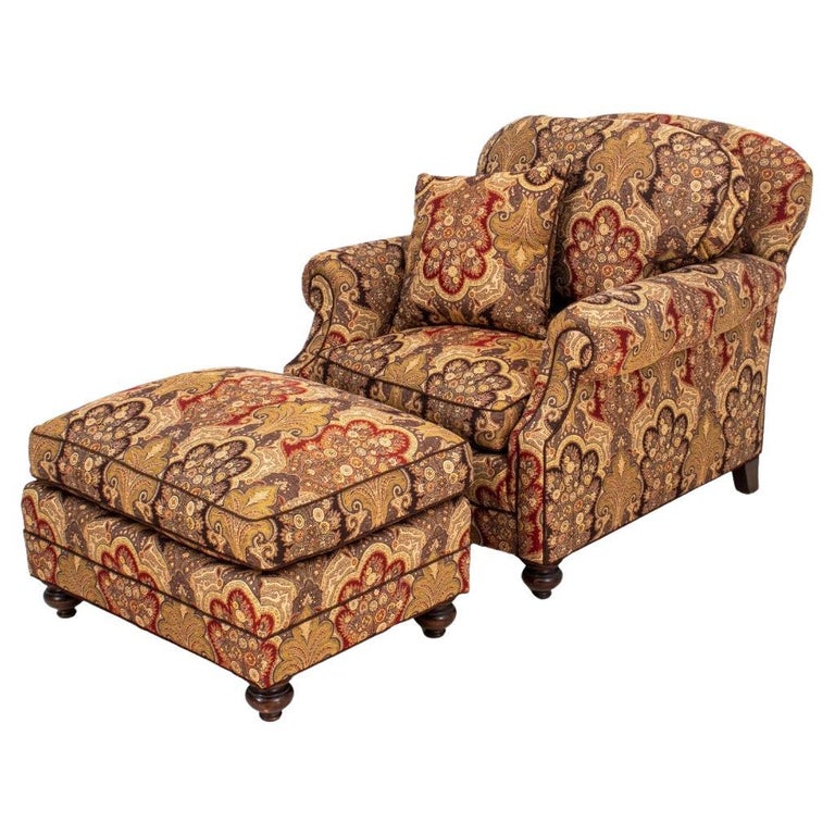 George Smith Style Upholstered Club Chair and Ottoman For Sale at 1stDibs