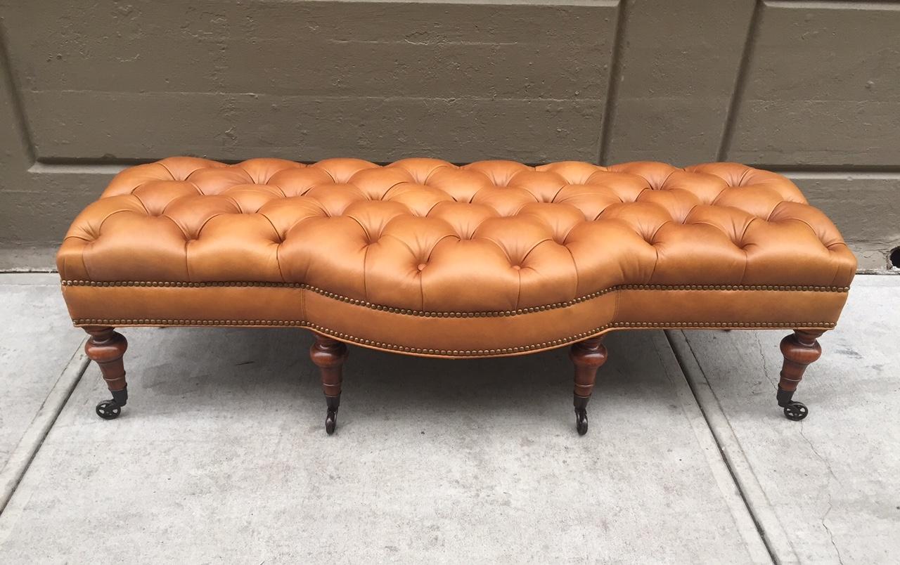 George Smith Tufted Leather Bench For Sale at 1stDibs