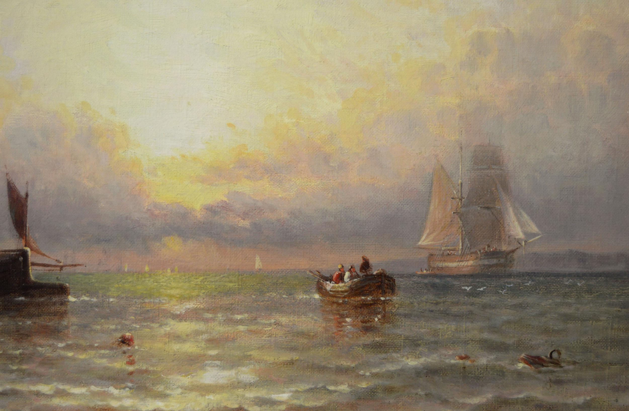 George Stainton - 19th Century seascape oil painting of fishing boats ...