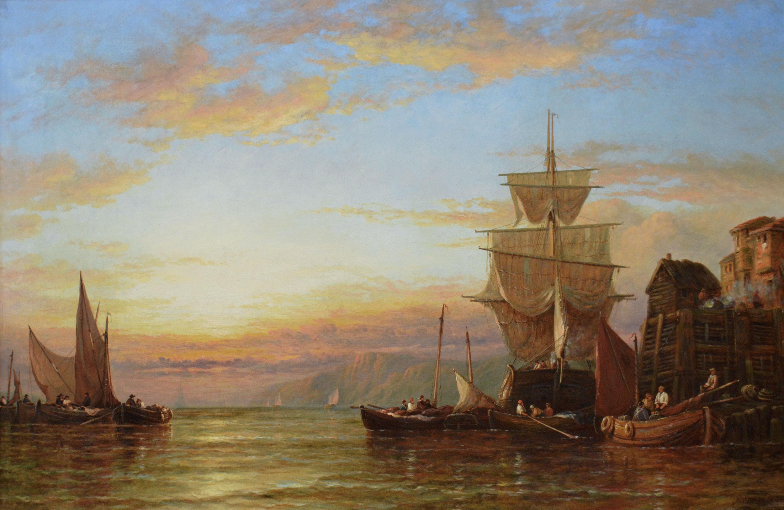 George Stainton - 19th Century seascape oil painting of fishing boats ...