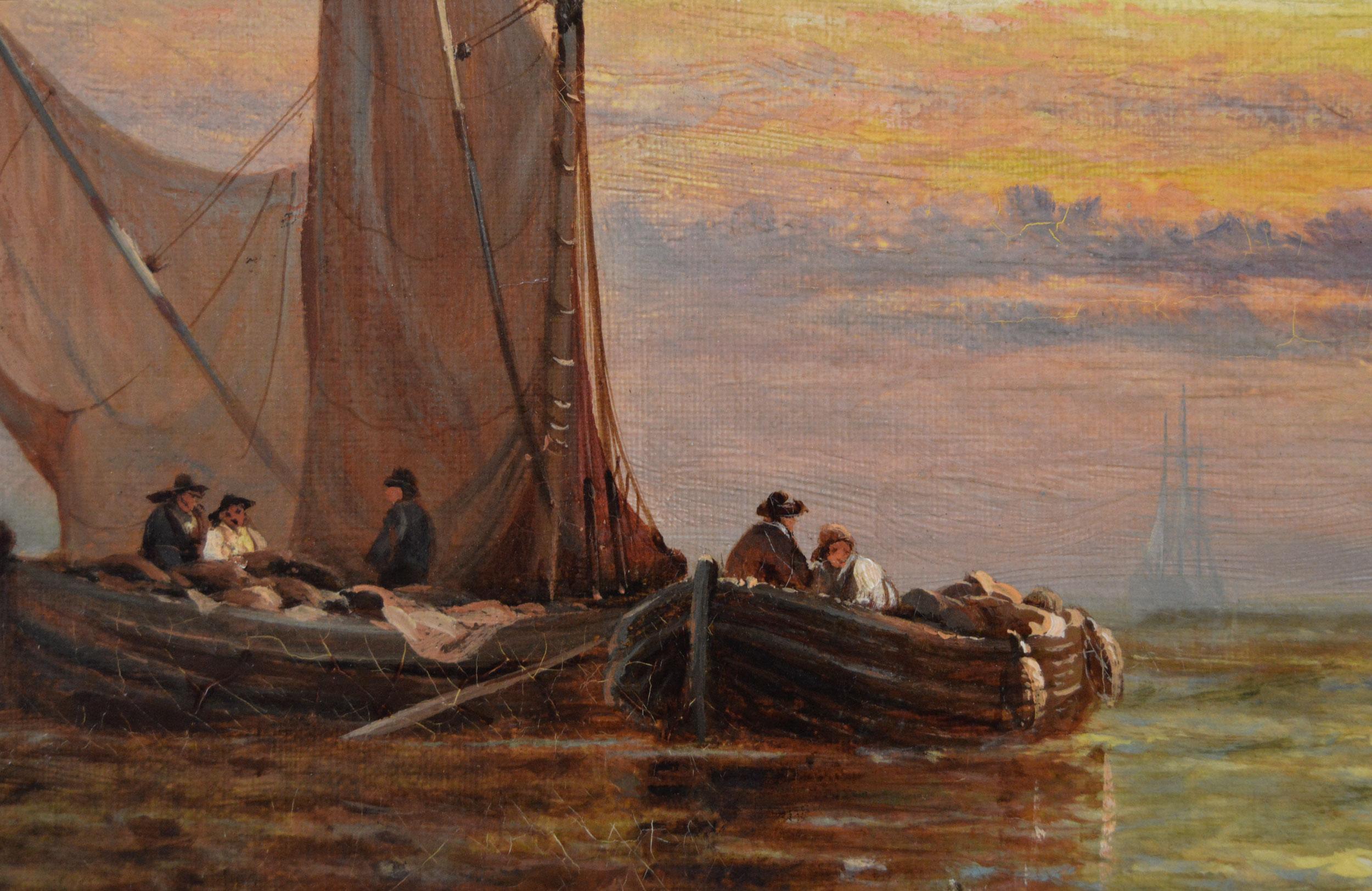 George Stainton - 19th Century seascape oil painting of fishing boats ...