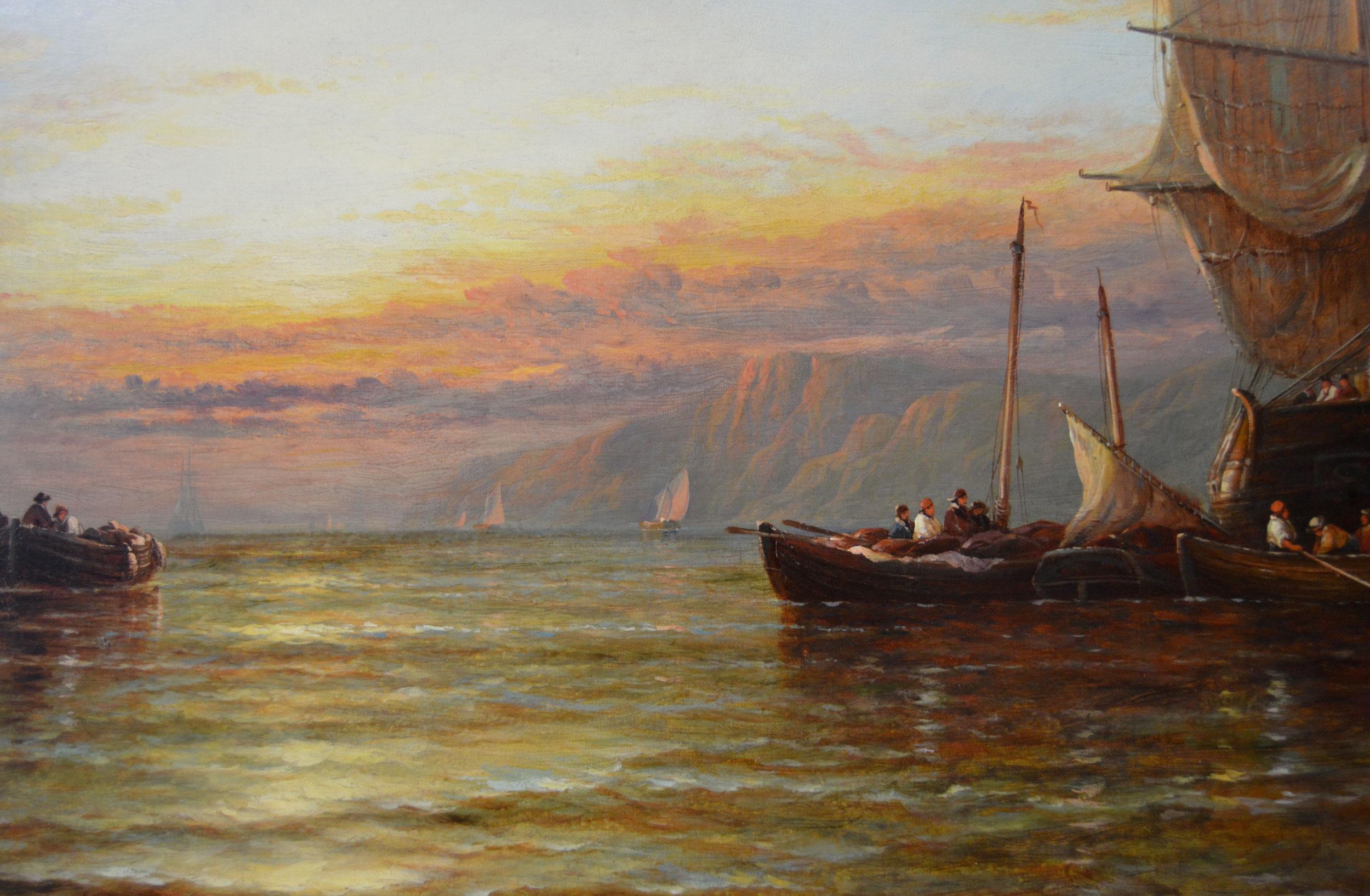 George Stainton - 19th Century seascape oil painting of fishing boats ...