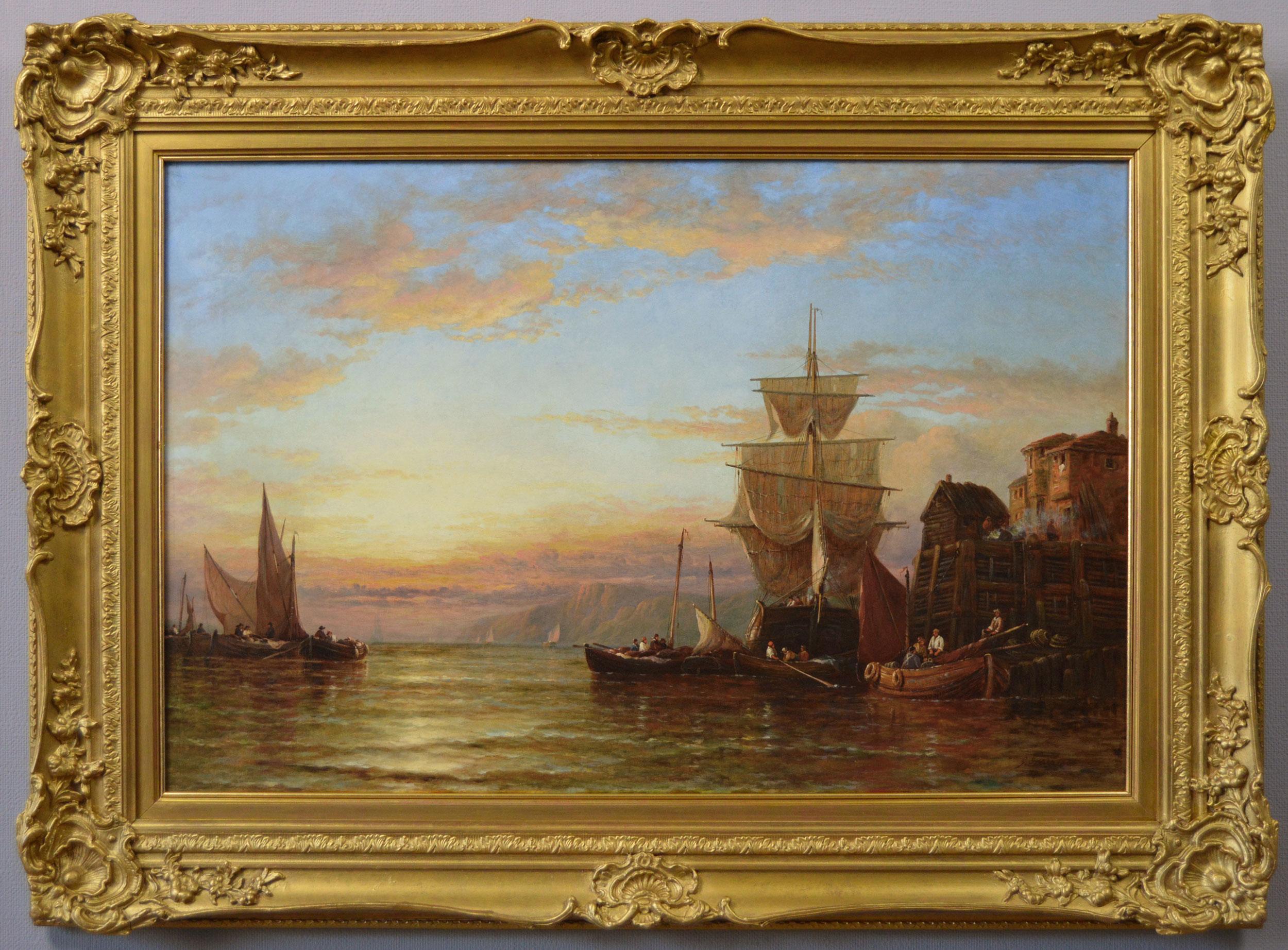 George Stainton - 19th Century seascape oil painting of fishing boats ...