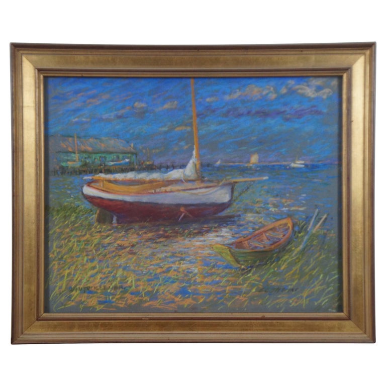 George Thomas Nantucket Impressionist Seascape Pastel Sailboat Painting ...
