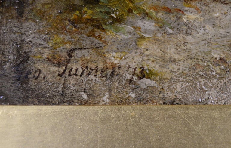 George Turner - 19th Century landscape oil painting of figures near a ...