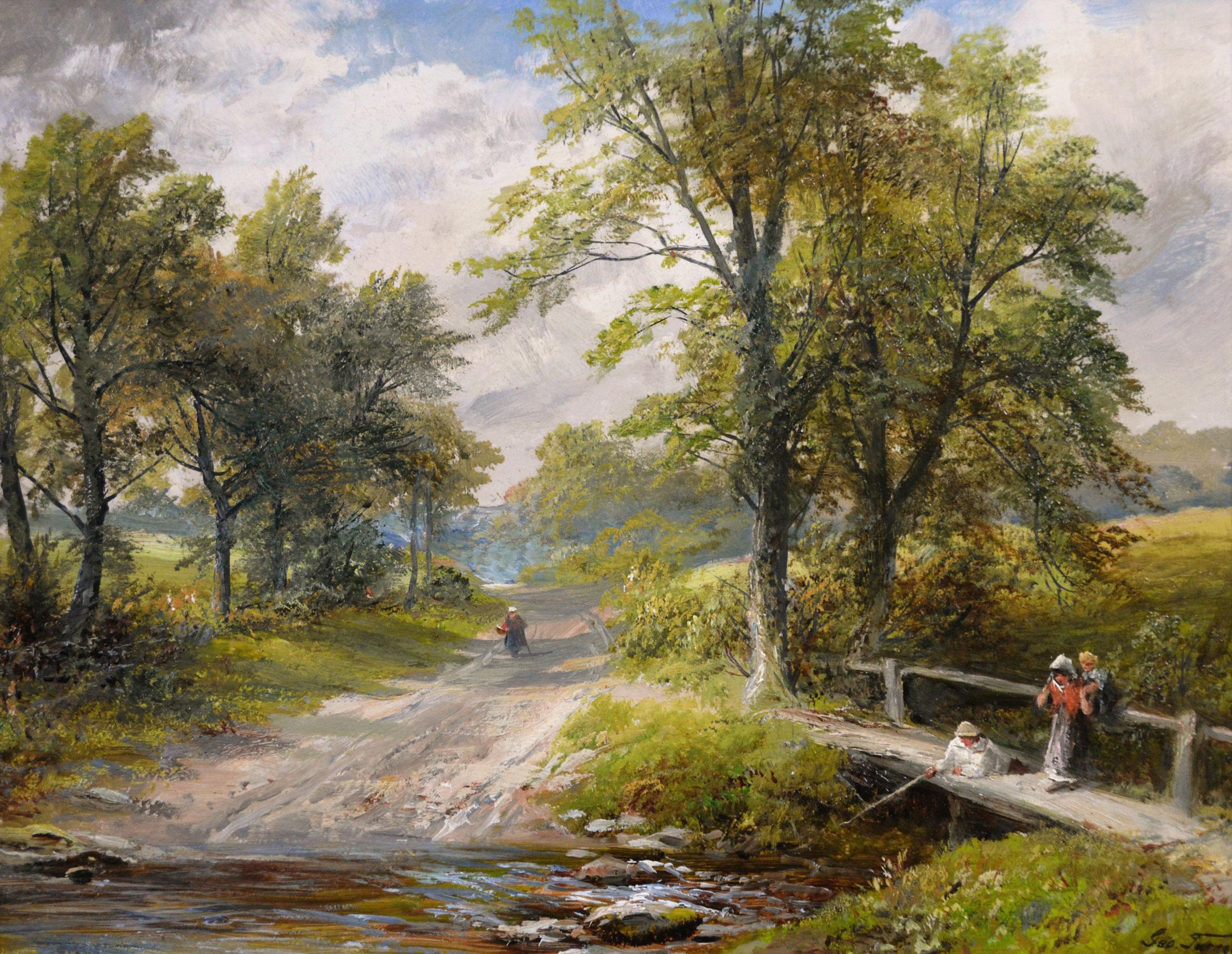 George Turner - Landscape oil painting of figures near a Derbyshire ...