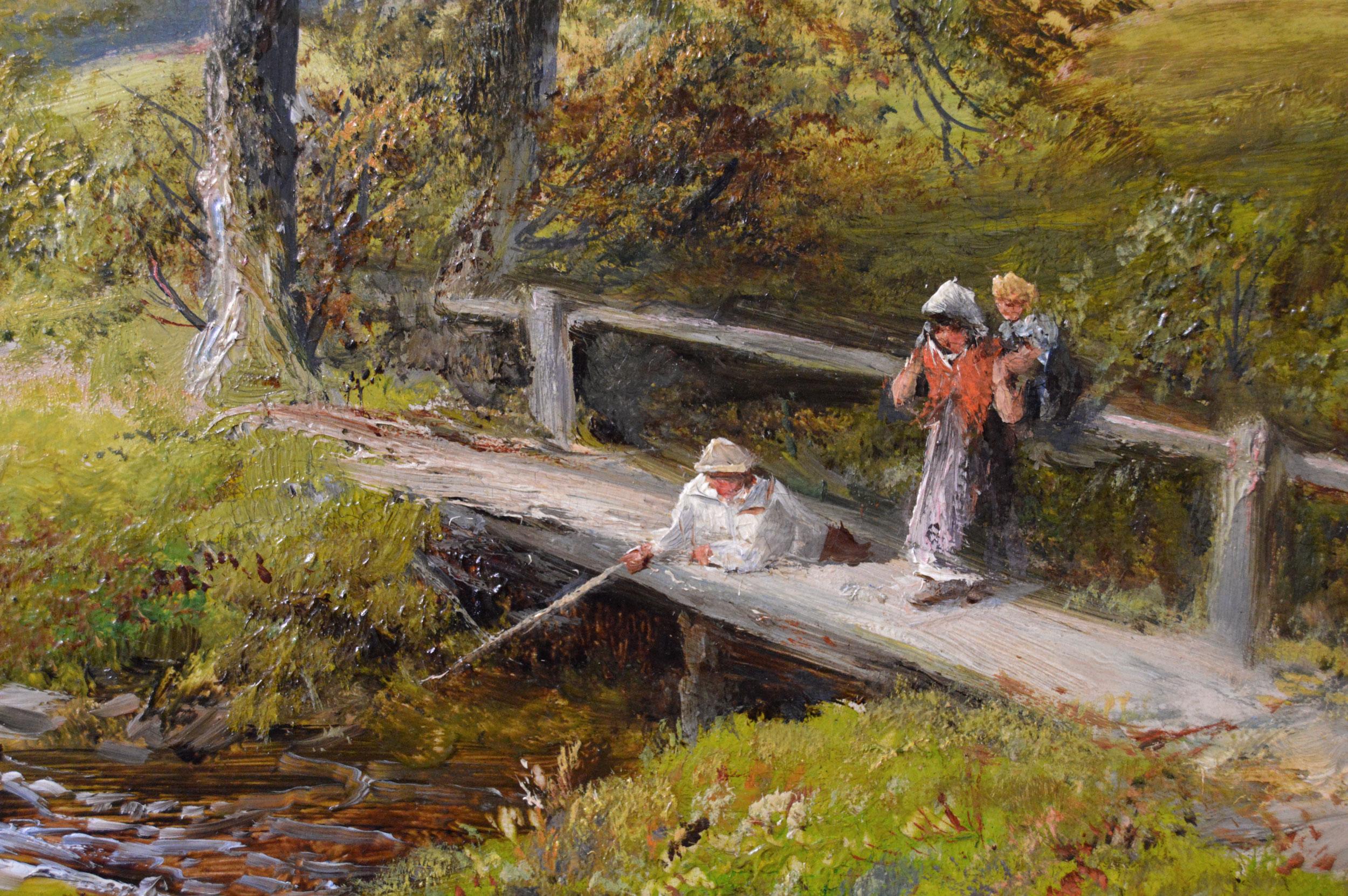 George Turner - Landscape oil painting of figures near a Derbyshire ...