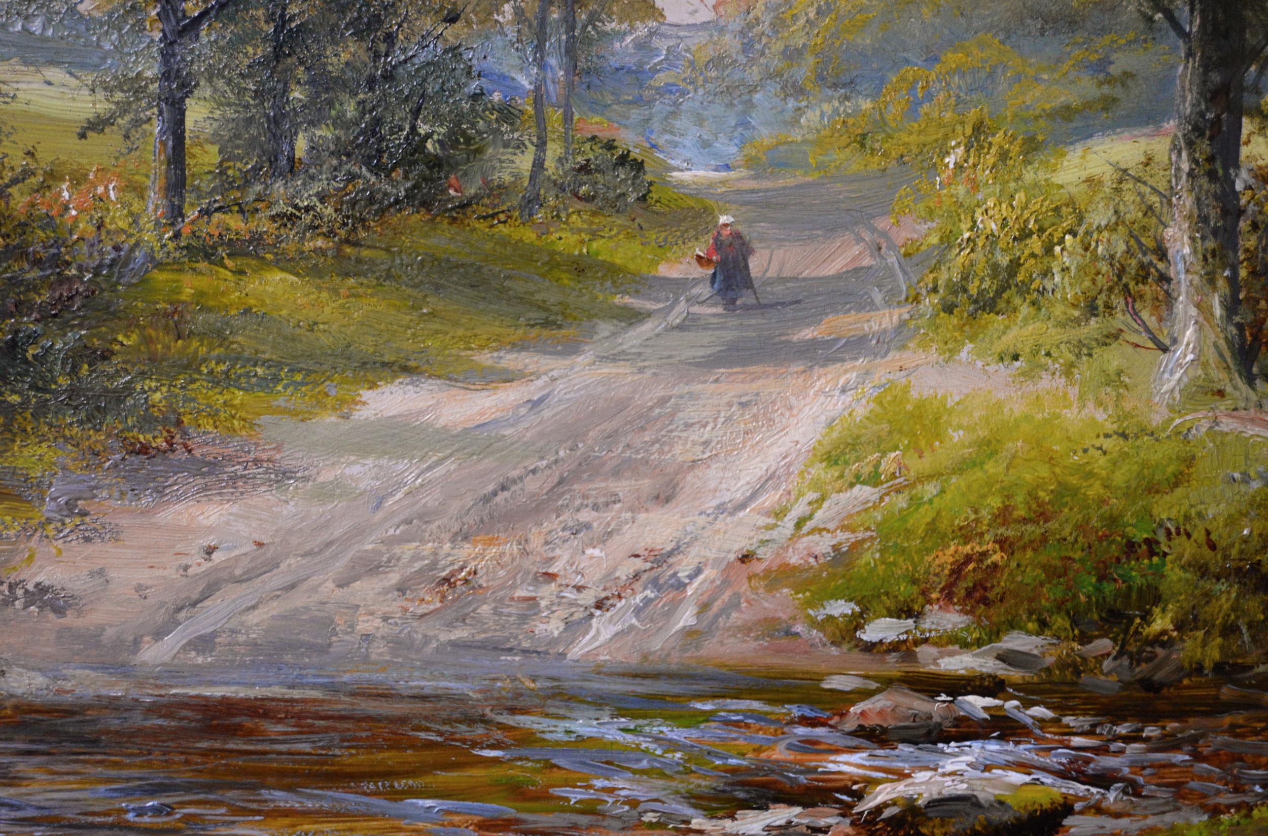 George Turner - Landscape oil painting of figures near a Derbyshire ...