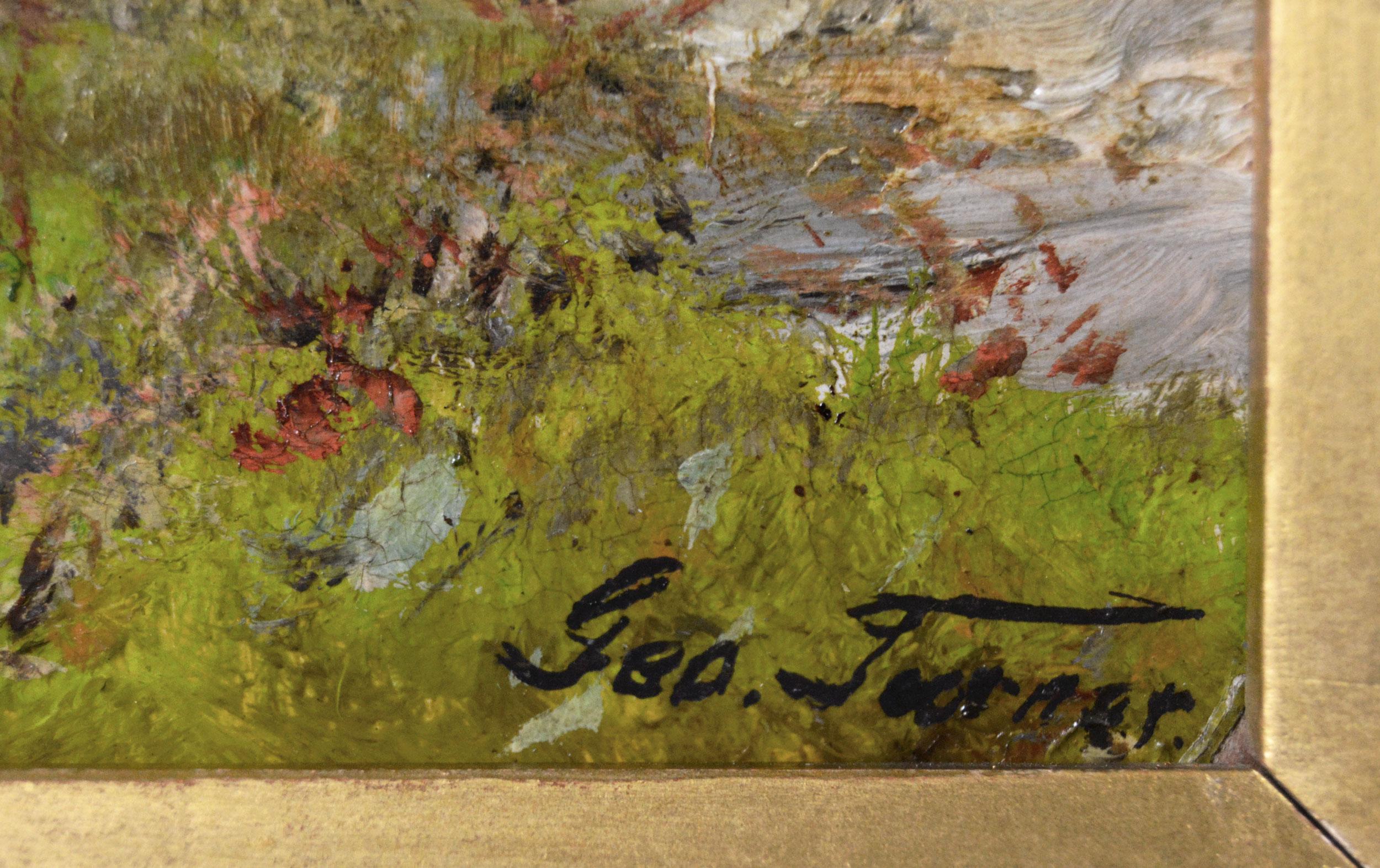 George Turner - Landscape oil painting of figures near a Derbyshire ...