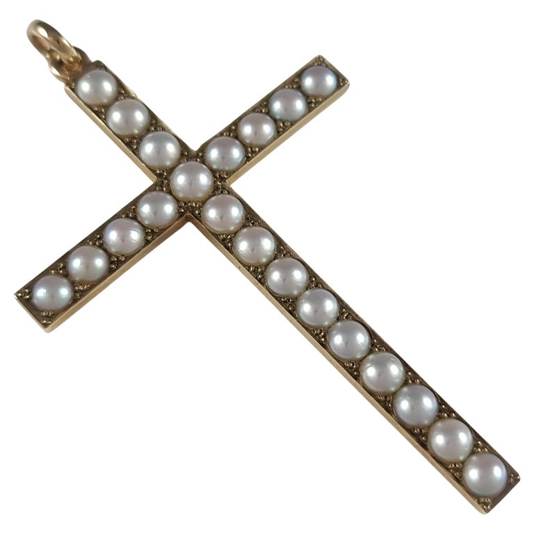 George VI 9 Carat Gold Seed Pearl Cross Pendant, 1938 For Sale at 1stDibs
