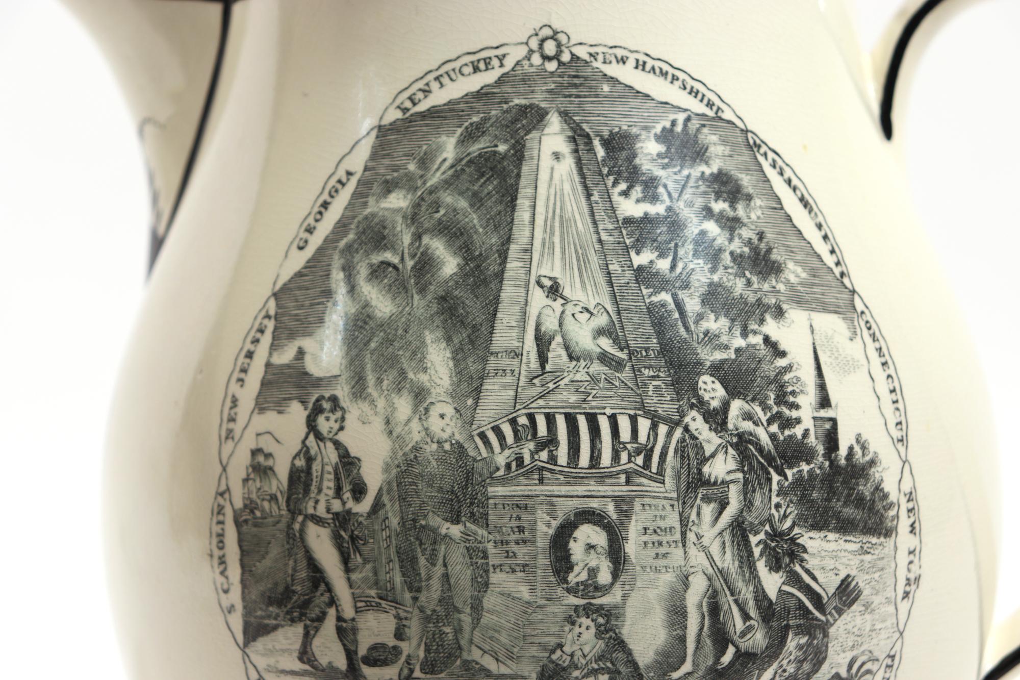 George Washington Memorial Transfer Decorated Creamware Jug, Liverpool ...