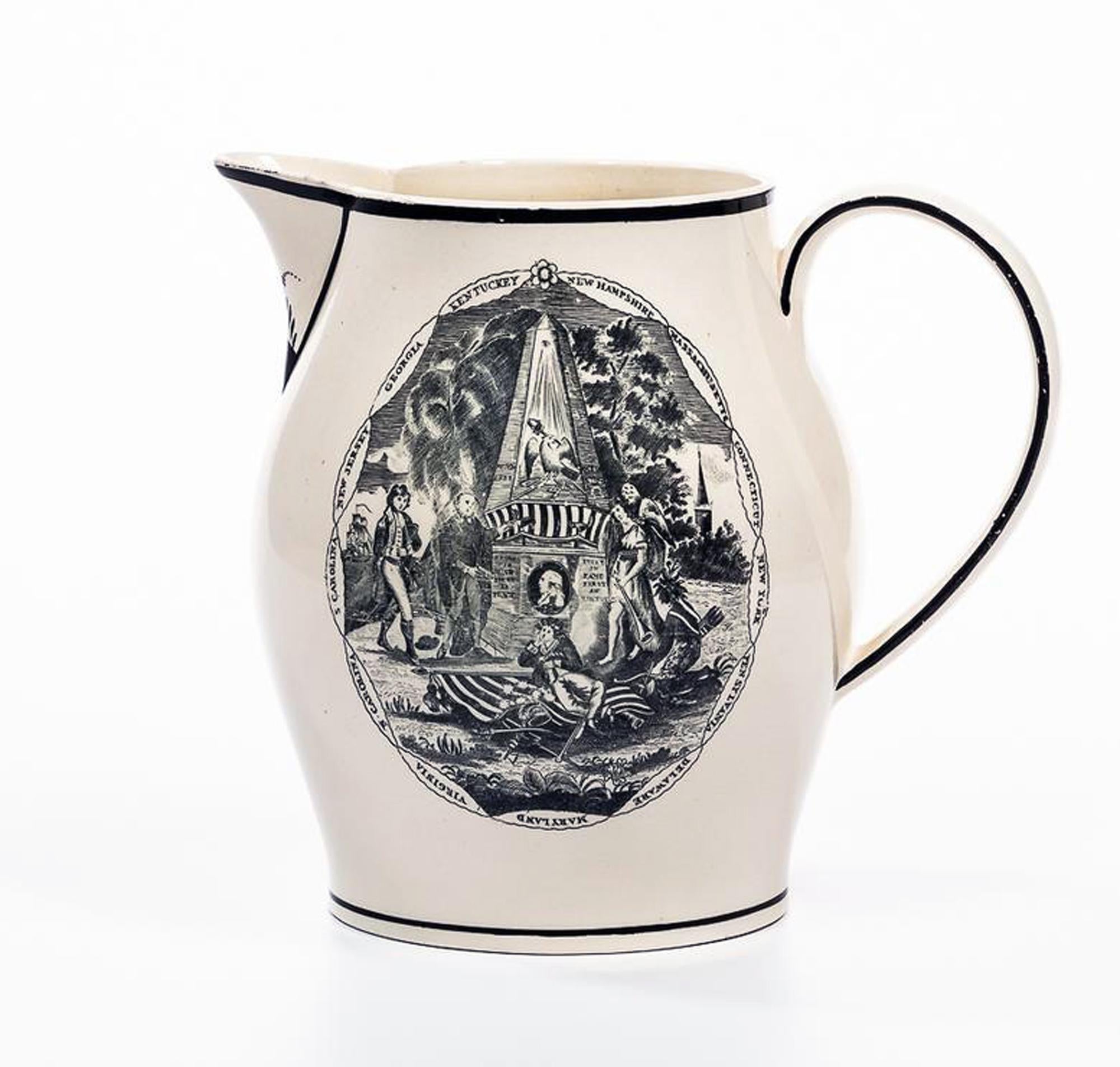 George Washington Memorial Transfer Decorated Creamware Jug, Liverpool ...