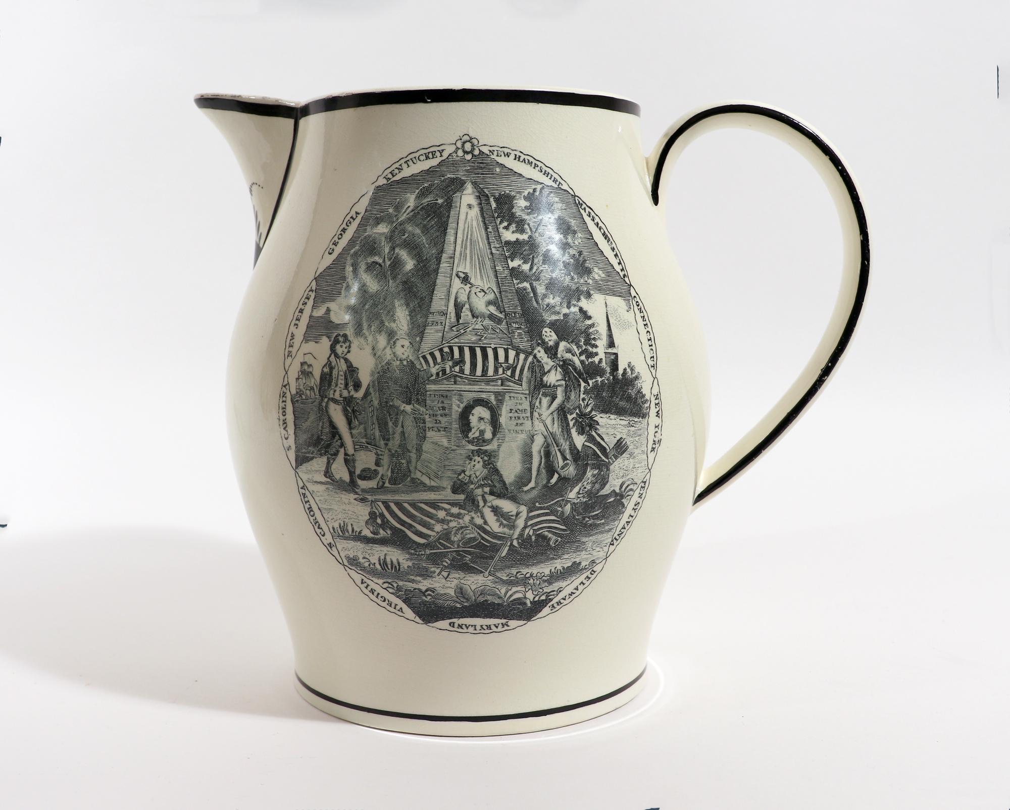 George Washington Memorial Transfer Decorated Creamware Jug, Liverpool ...