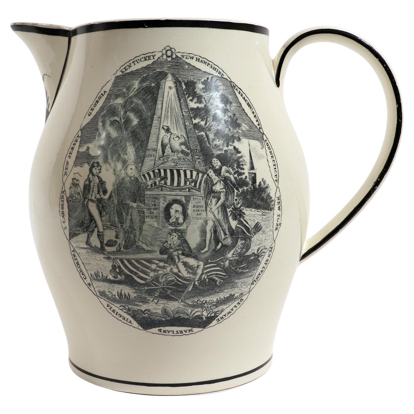 George Washington Memorial Transfer Decorated Creamware Jug, Liverpool ...