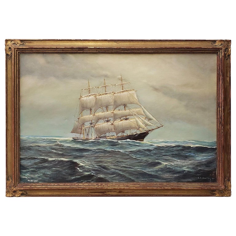 George Wheatley Clipper Ship Oil Painting, circa 1930s at 1stDibs