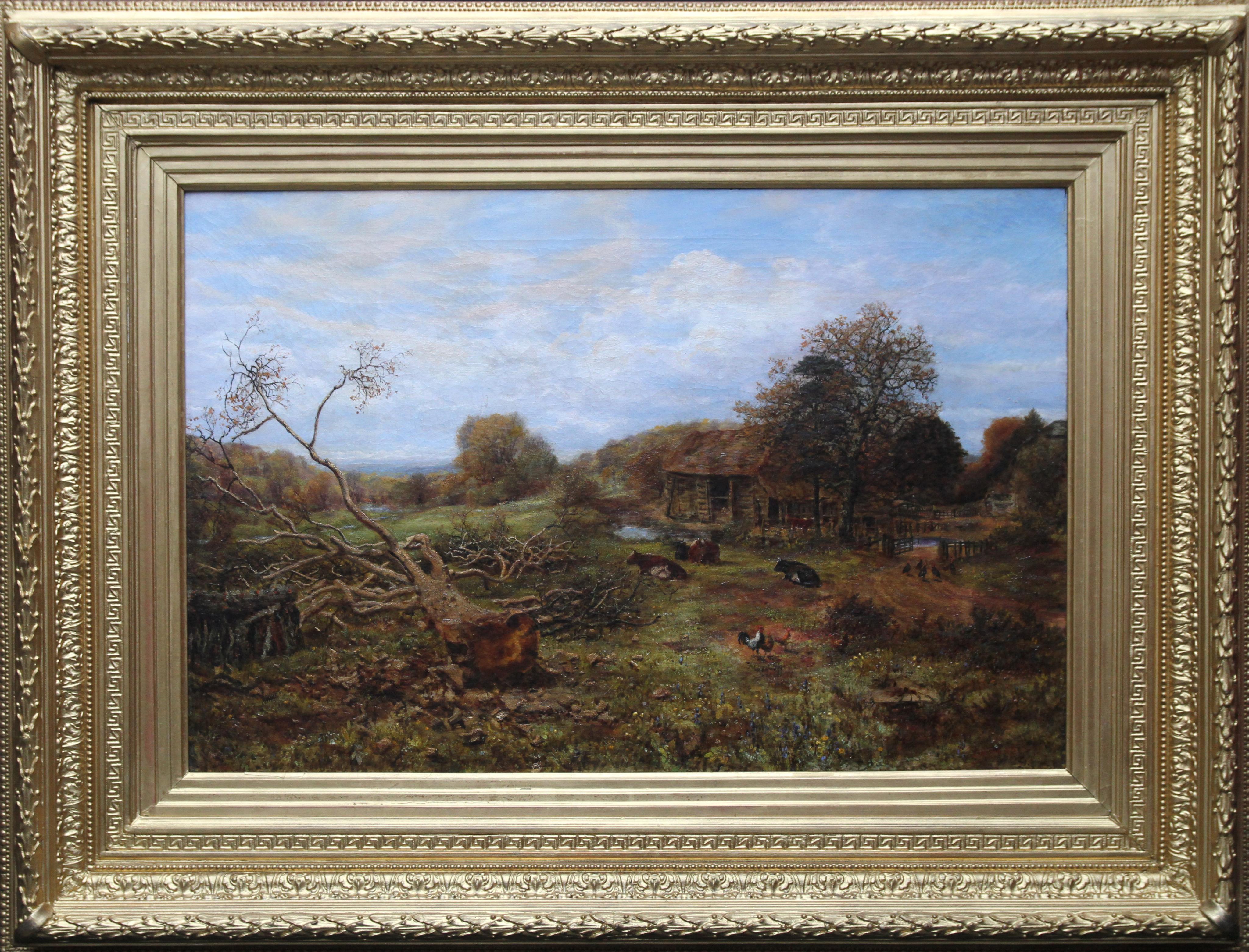W.Yates - Pair of English Antique landscapes with men fishing, cottages ...