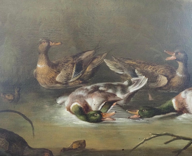 George William Sartorius - Mallard Drakes with Ducks and Ducklings in a ...