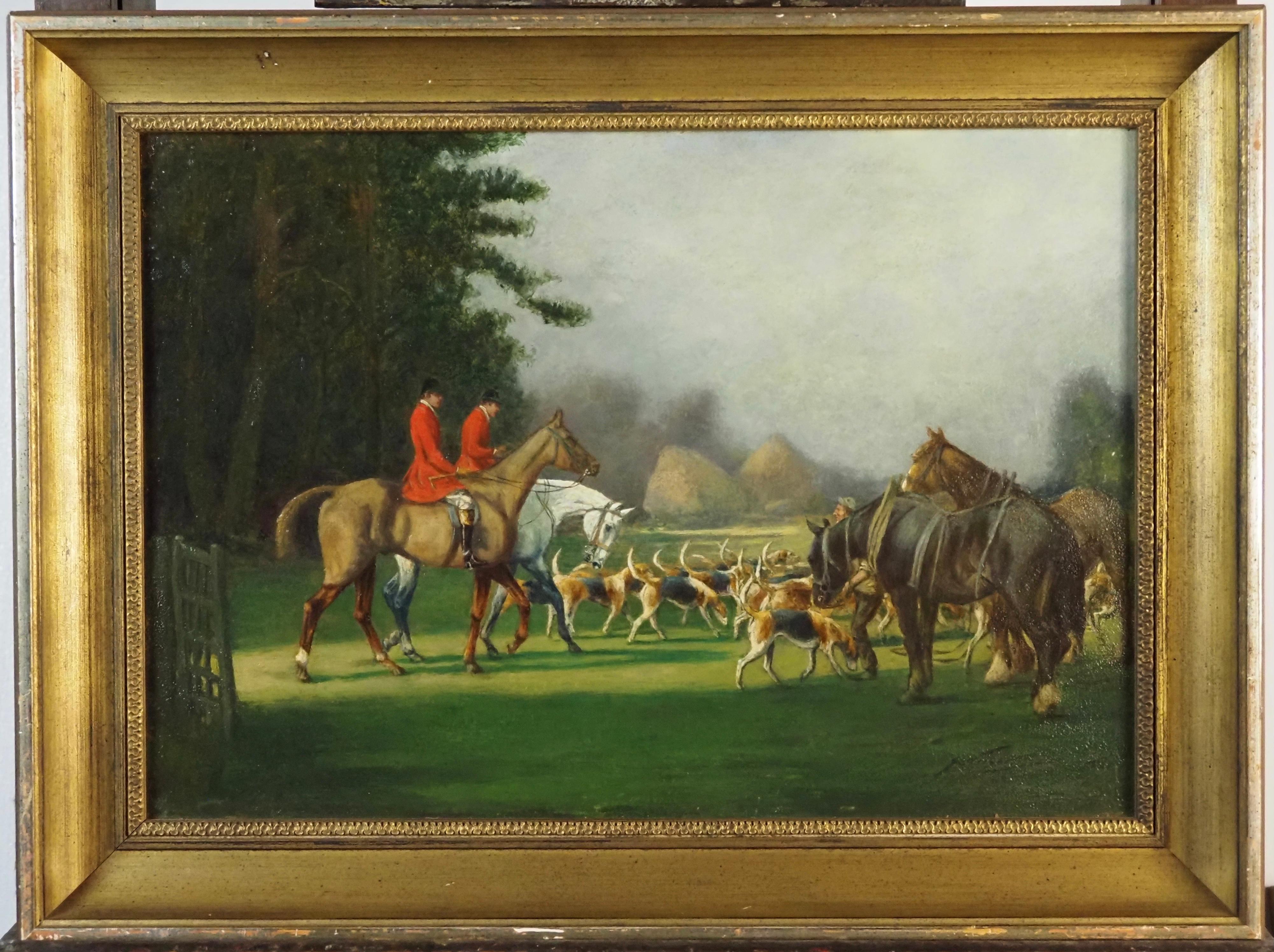 George Wright - Hunting oil painting of horses with hounds For Sale at ...