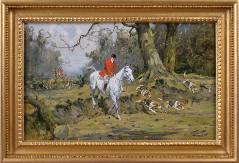 George Wright - Sporting oil painting of horses and hounds hunting For ...