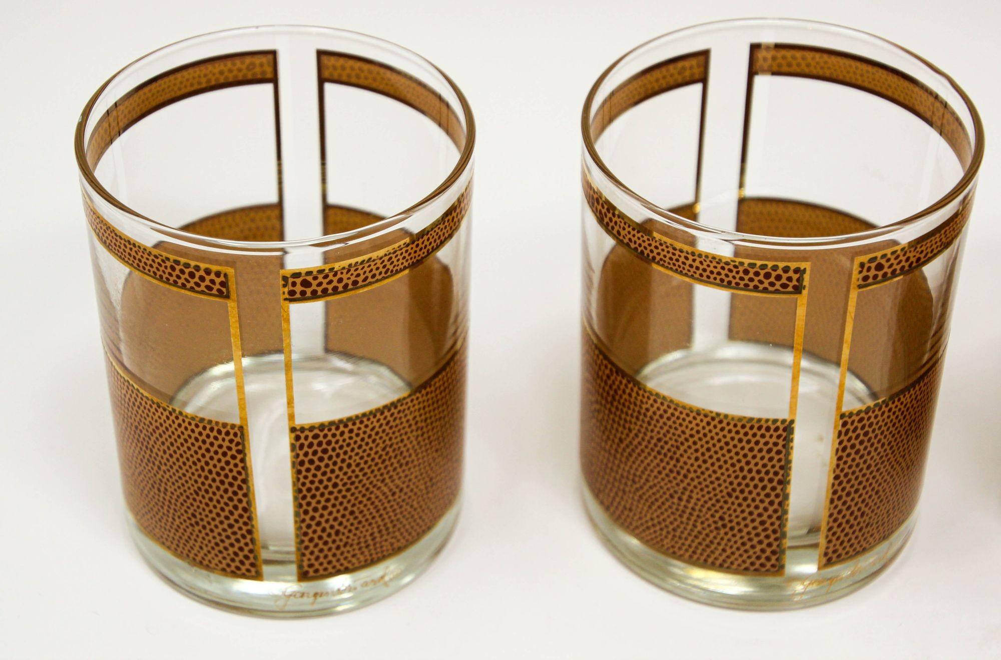 Georges Briard Brown and Gold Snake Skin Vintage 1950s Drinking Glasses ...