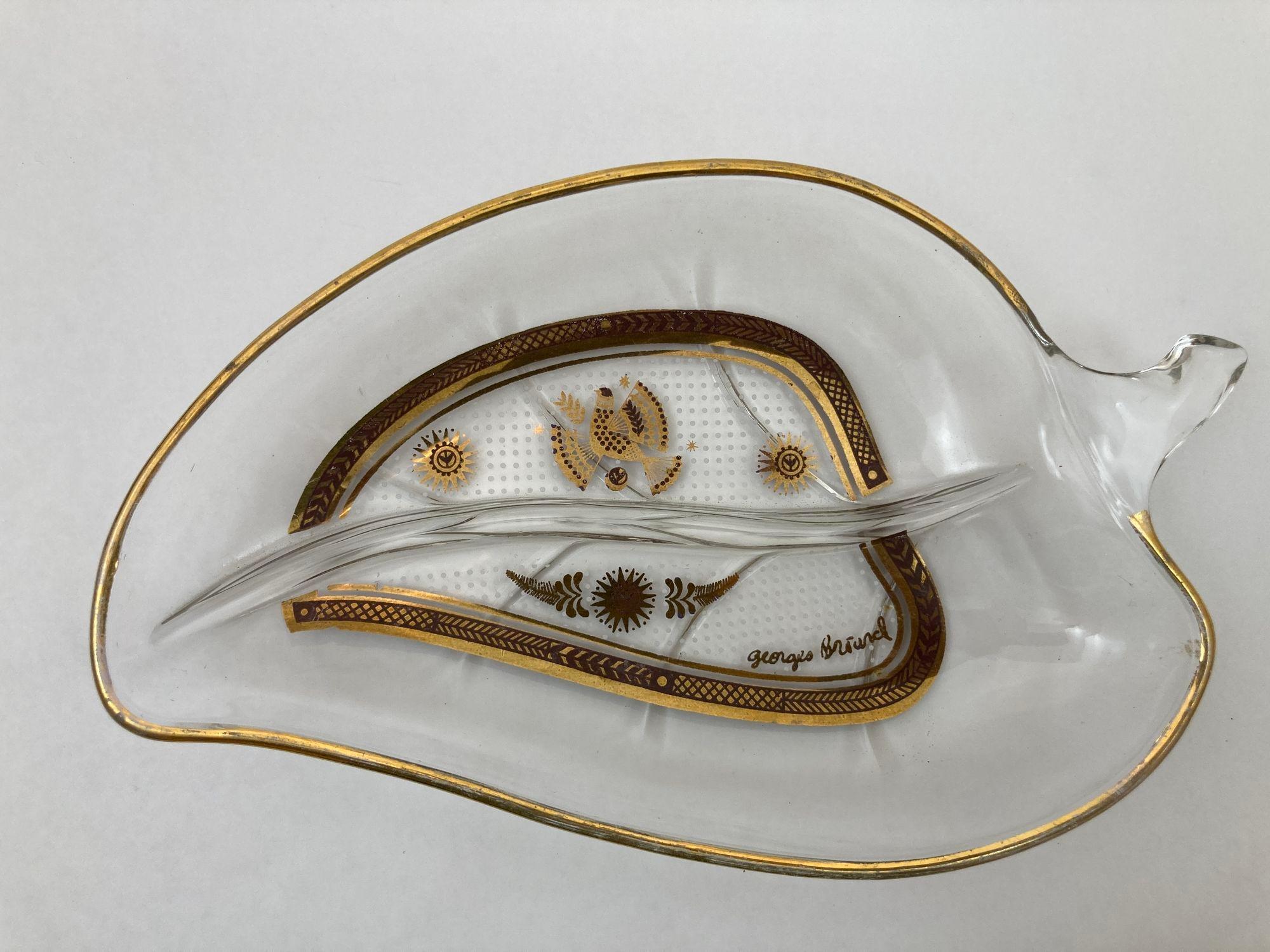 Georges Briard Gold Leaf Glass Nut Dish Signed 1960 For Sale at 1stDibs