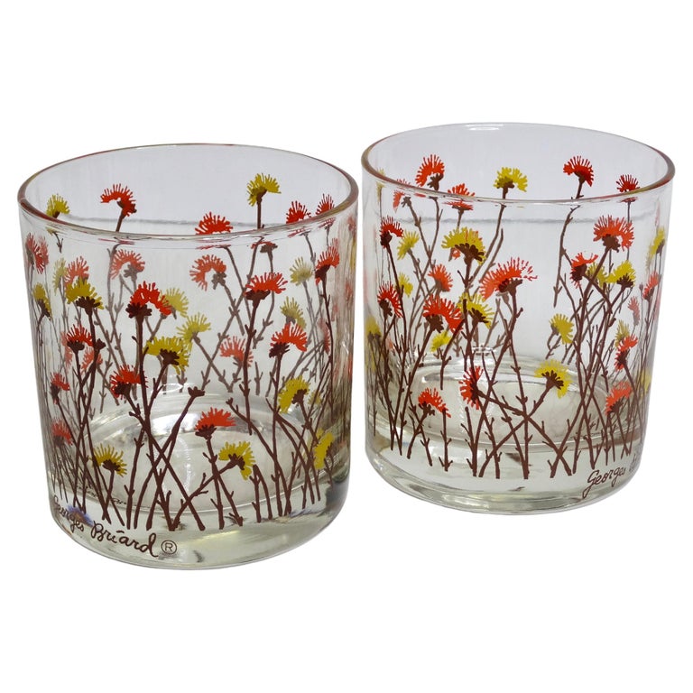 Georges Briard Mid-Century Floral Glasses- Set of 6 For Sale at 1stDibs