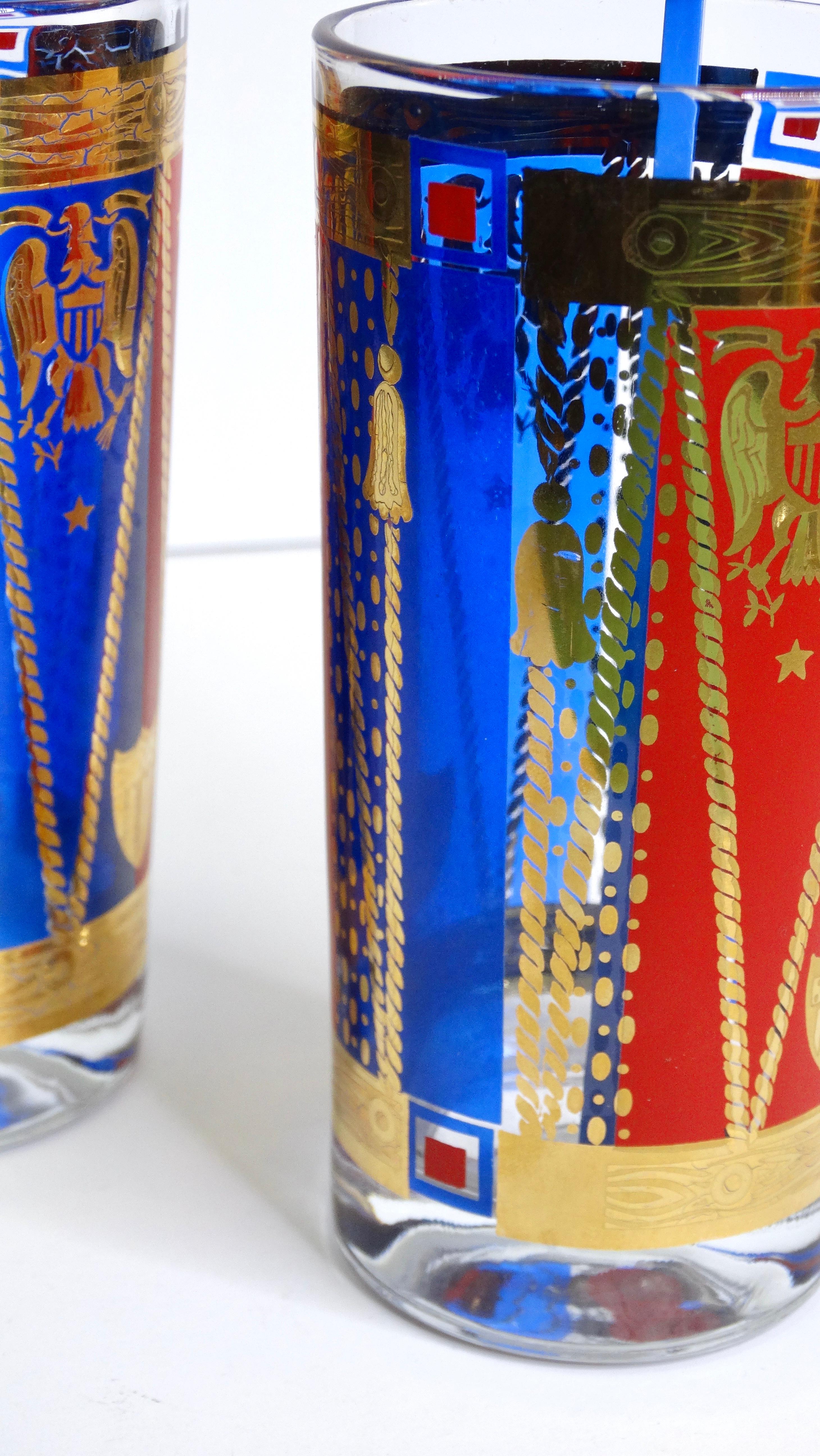 Georges Briard Mid Century Red And Green Glasses Set Of 8 For Sale At