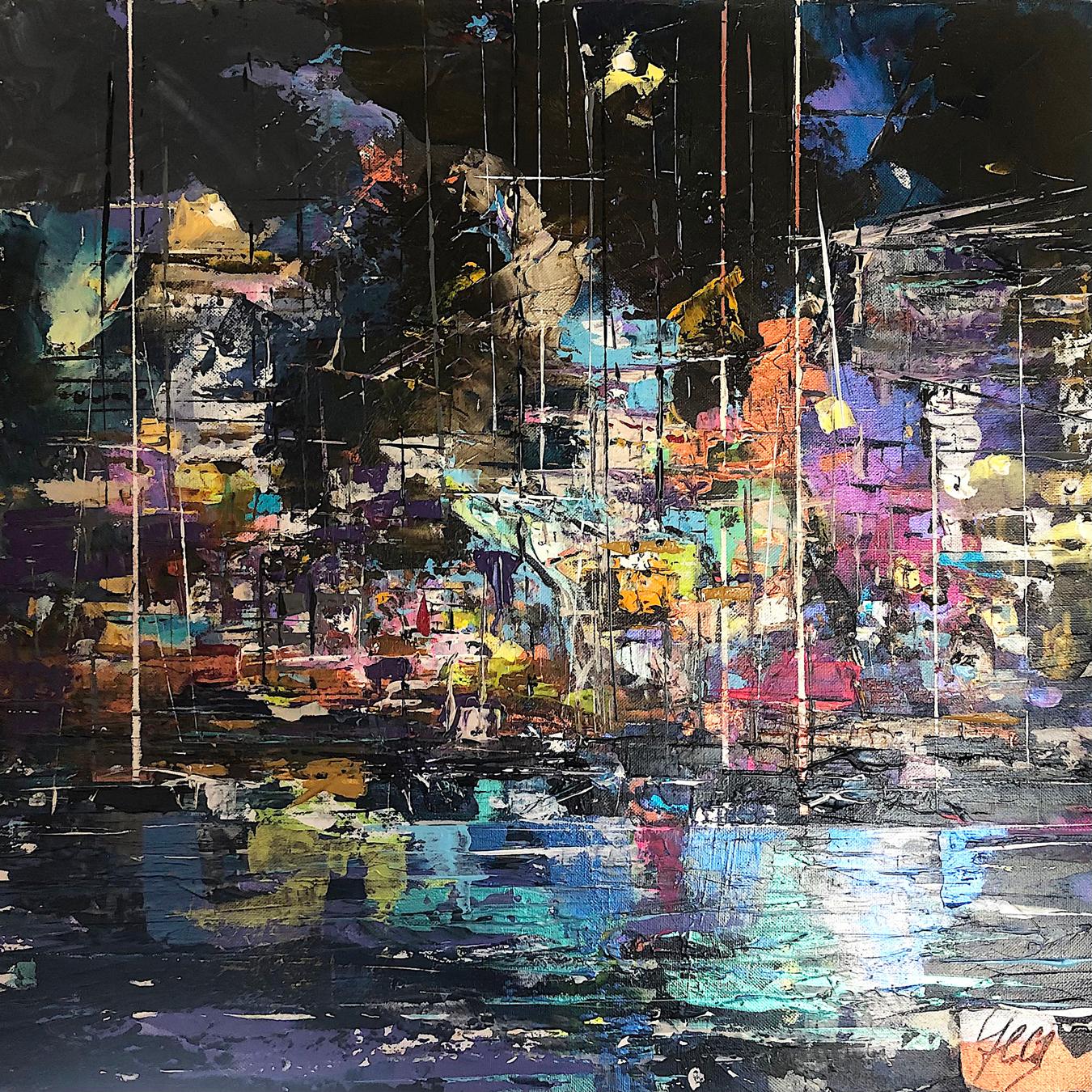 Georges Cabot - Port De Nuit - Abstract Oceanscape Painting by GECA For ...