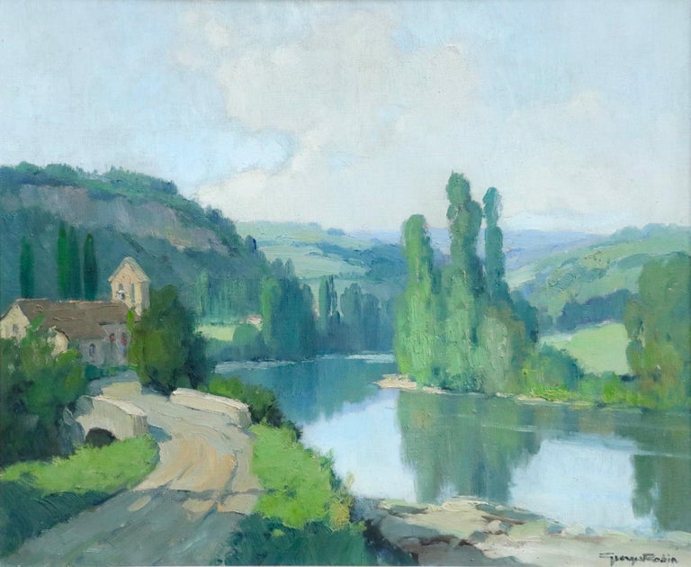 Georges Charles Robin - L'Aveyron a Montrozier - 20th Century Oil ...