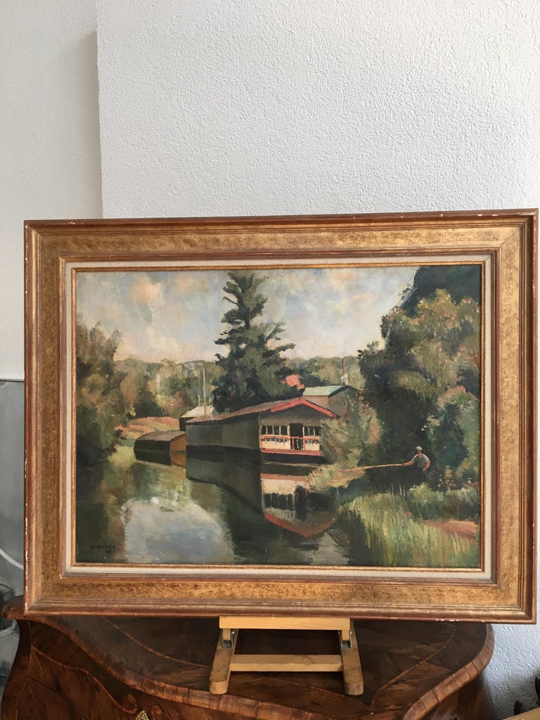Georges Darel - Fisherman on the banks of the Arve For Sale at 1stDibs