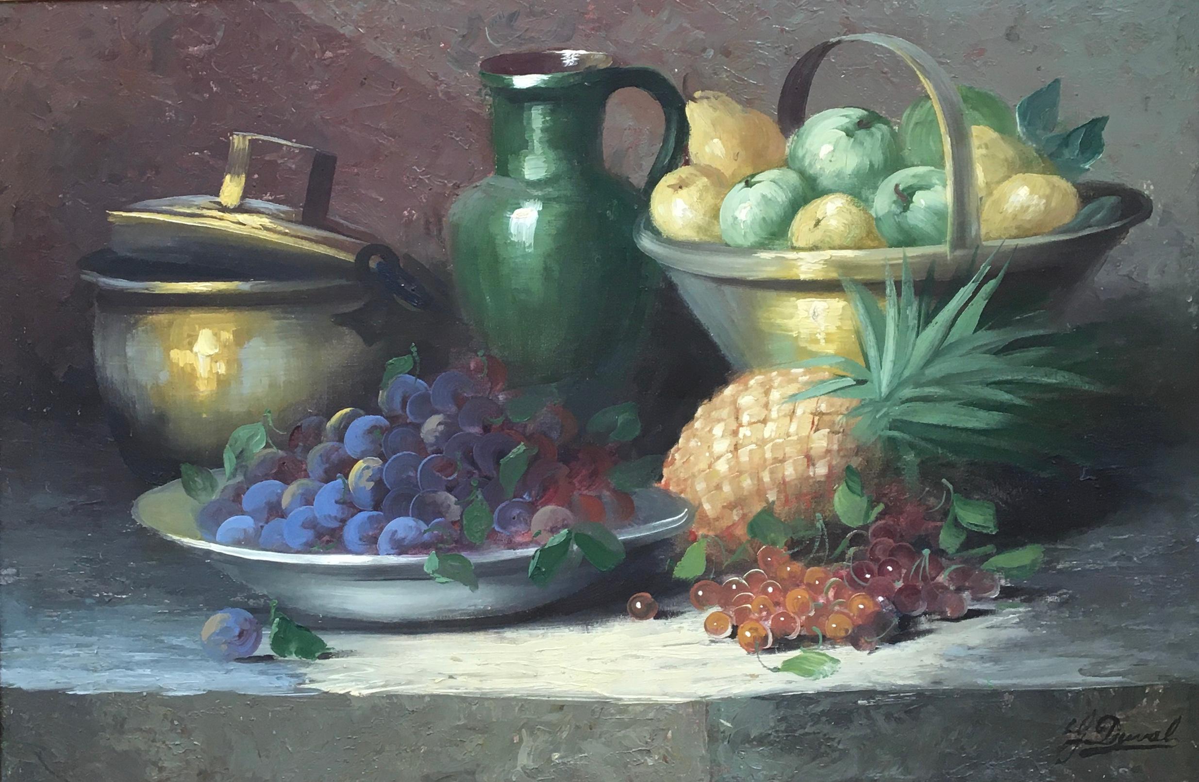 Georges Duval - Still life with fruits and green pitcher For Sale at ...