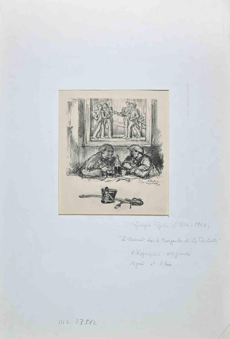 Georges Gola - Drinking Men in Cafe - Original Lithograph by Georges ...