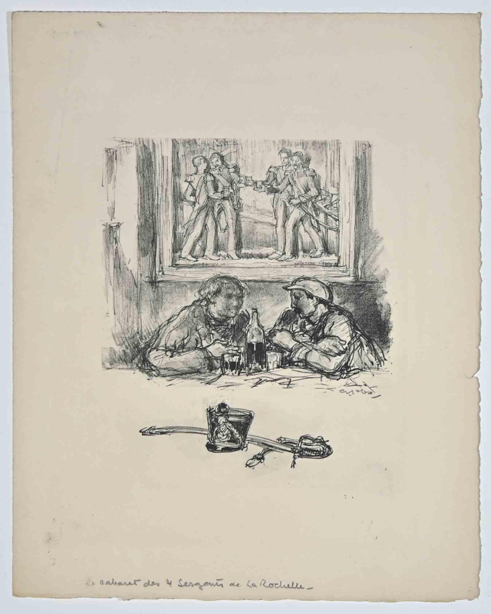 Georges Gola - Drinking Men in Cafe - Original Lithograph by Georges ...