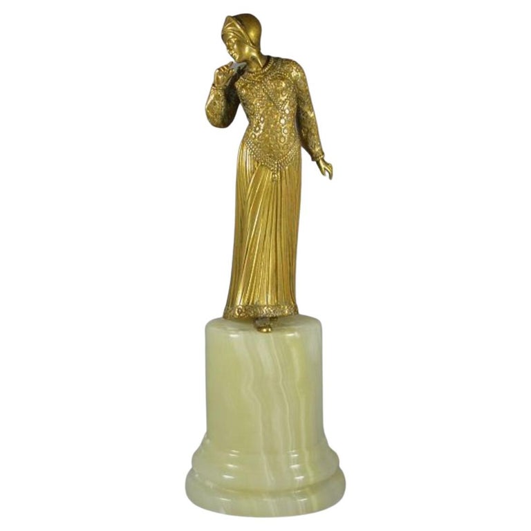Georges Gori 'Act. 1930' Bronze Lady on Onyx Base Art Nouveau Art Deco ...
