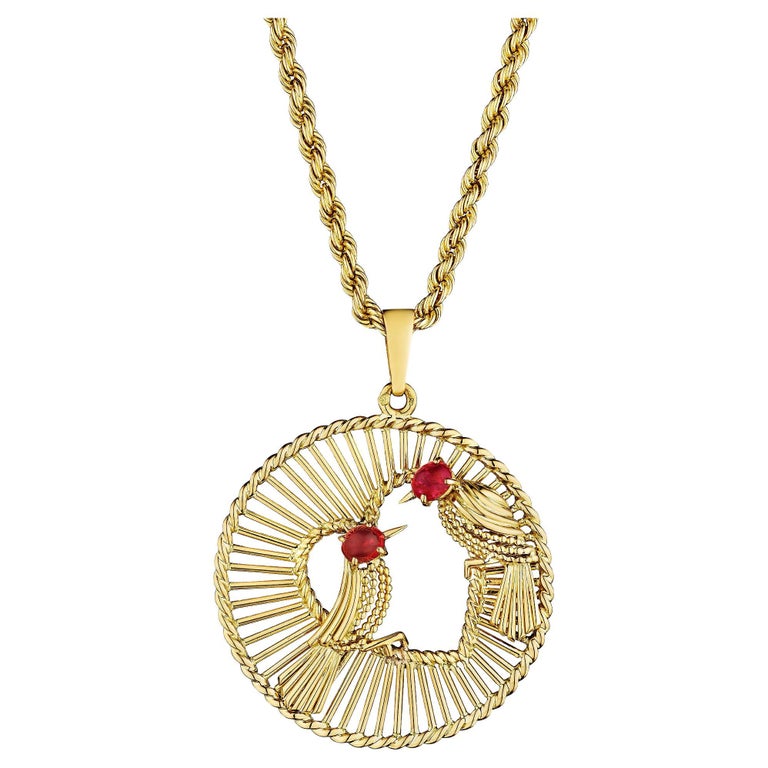 Georges L'enfant Cartier Paris Midcentury Ruby Gold Love Birds Pendant ...