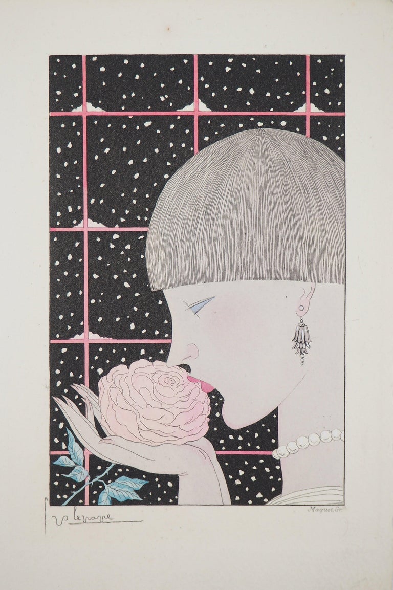 Georges Lepape - Art Deco, Woman with a Rose - Original etching For ...