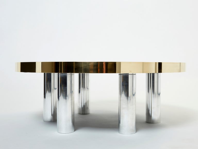 Georges Mathias Chrome Brass Mosaic Coffee Table Agate Stone 1970 at ...