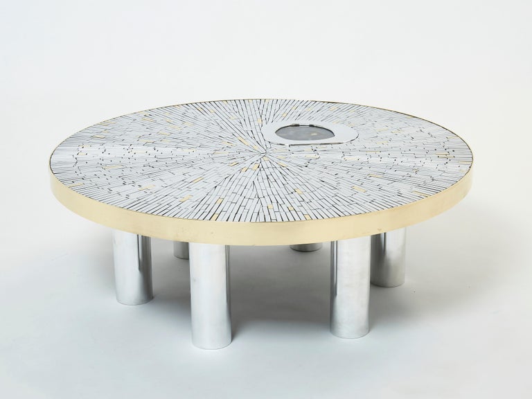 Georges Mathias Chrome Brass Mosaic Coffee Table Agate Stone 1970 at ...