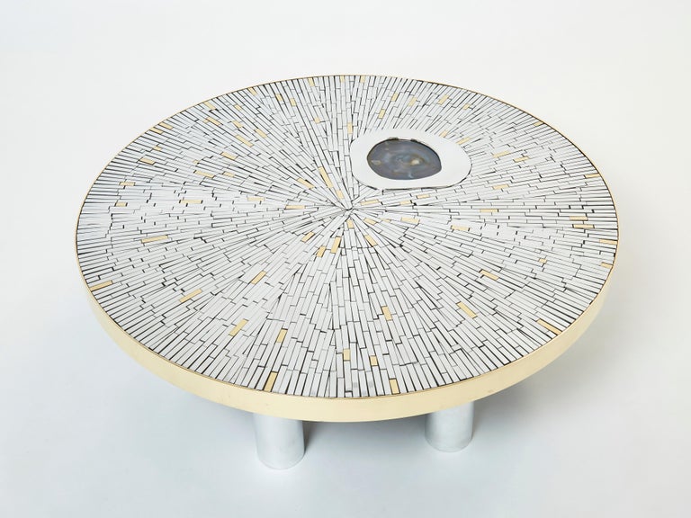 Georges Mathias Chrome Brass Mosaic Coffee Table Agate Stone 1970 at ...