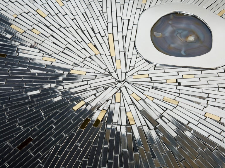 Georges Mathias Chrome Brass Mosaic Coffee Table Agate Stone 1970 at ...