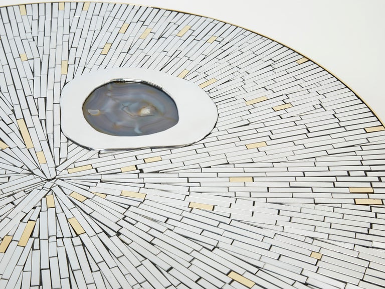 Georges Mathias Chrome Brass Mosaic Coffee Table Agate Stone 1970 at ...