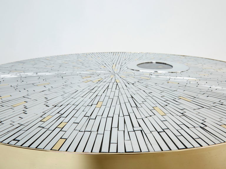 Georges Mathias Chrome Brass Mosaic Coffee Table Agate Stone 1970 at ...