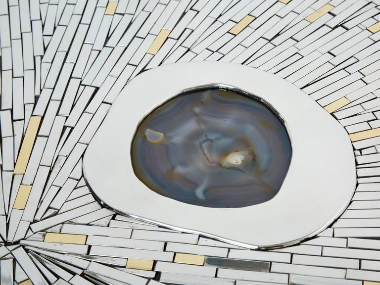 Georges Mathias Chrome Brass Mosaic Coffee Table Agate Stone 1970 at ...